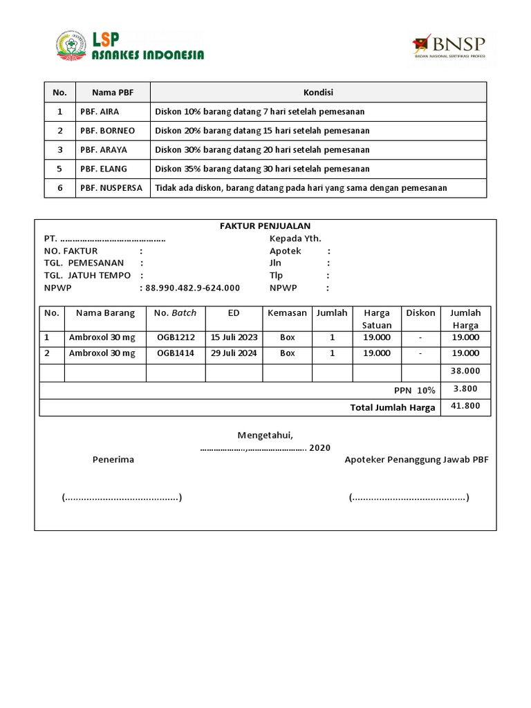 Lampiran PBF Dan Faktur Obat | PDF