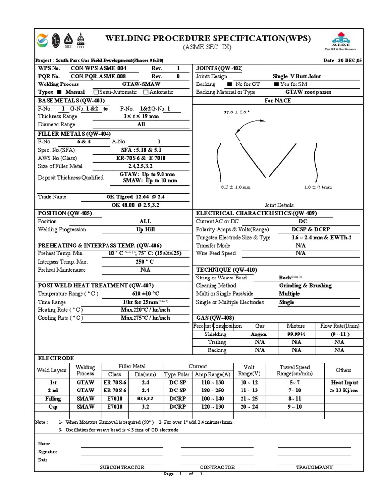 Welding Procedure Specification (WPS) : (Asme Sec. Ix) | PDF | Welding ...