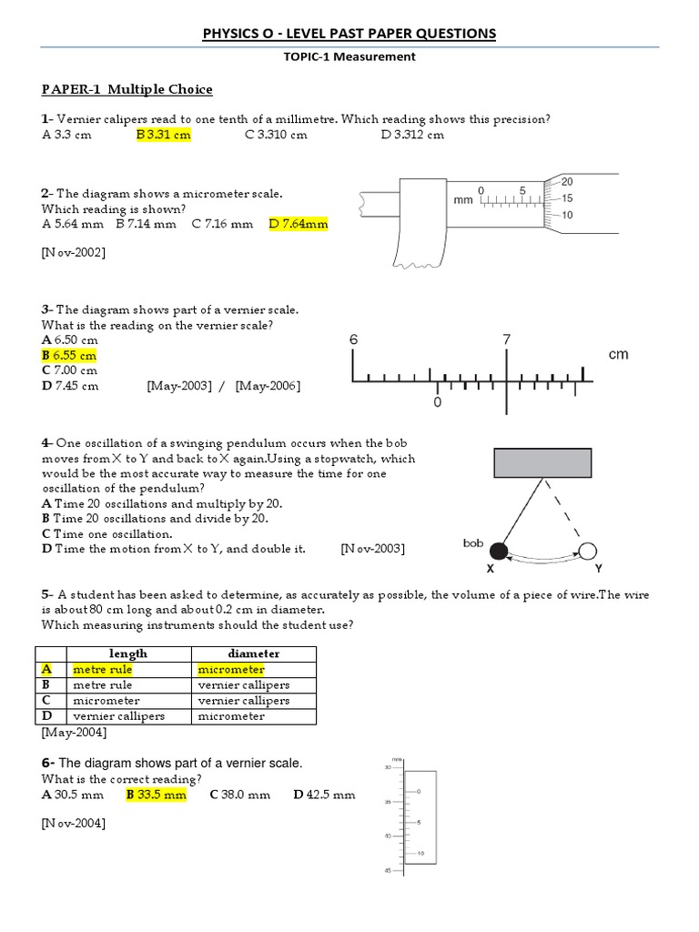 Paper Questions Level Past - Physics O: TOPIC-1 Measurement PAPER-1 ...