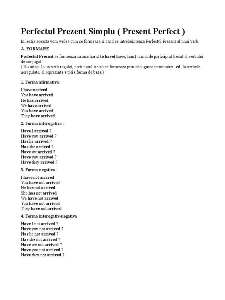 Perfectul Prezent Simplu (Present Perfect) : Object 1 | PDF