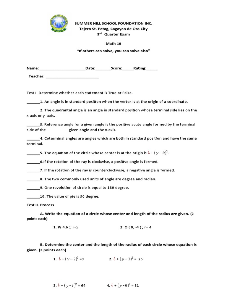 Math 10 3rd Qe | PDF | Angle | Geometric Measurement
