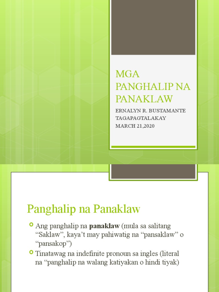 Mga Panghalip Na Panaklaw Ernalyn R. Bustamante | PDF