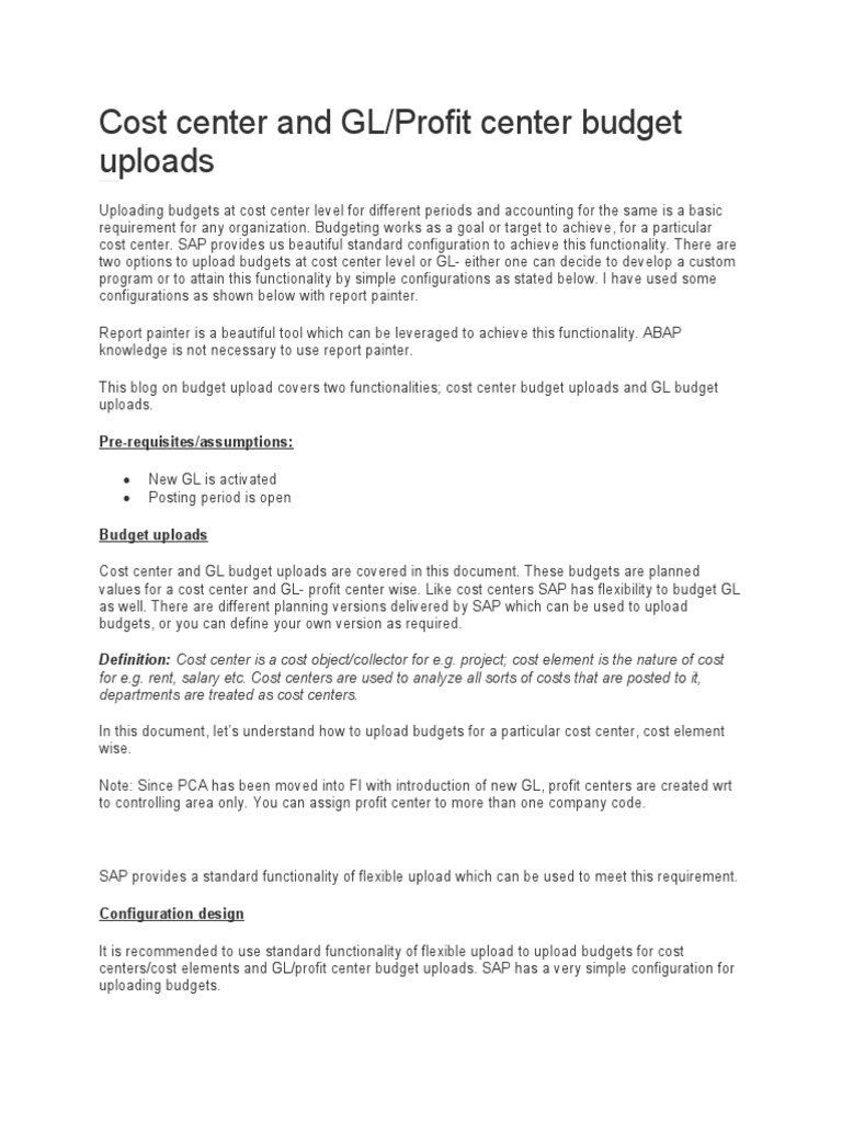 Cost Center and GL Budget Upload Guide | PDF | Page Layout | Microsoft ...