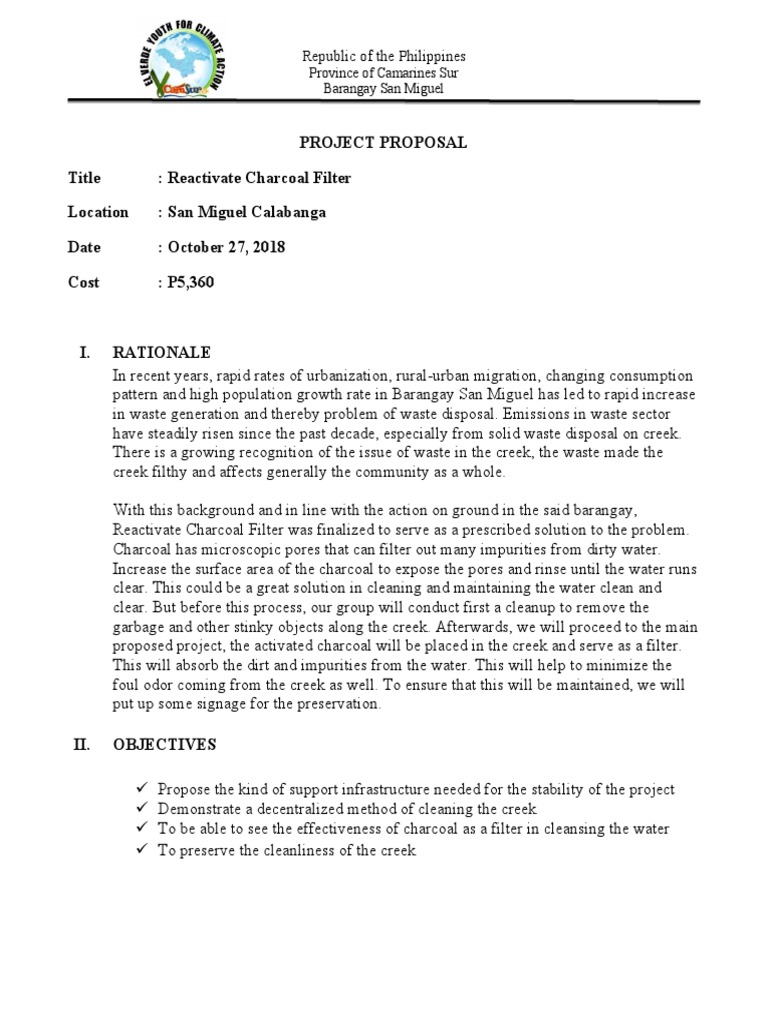 Charcoal Filter Project Proposal in San Miguel | PDF | Charcoal | Water