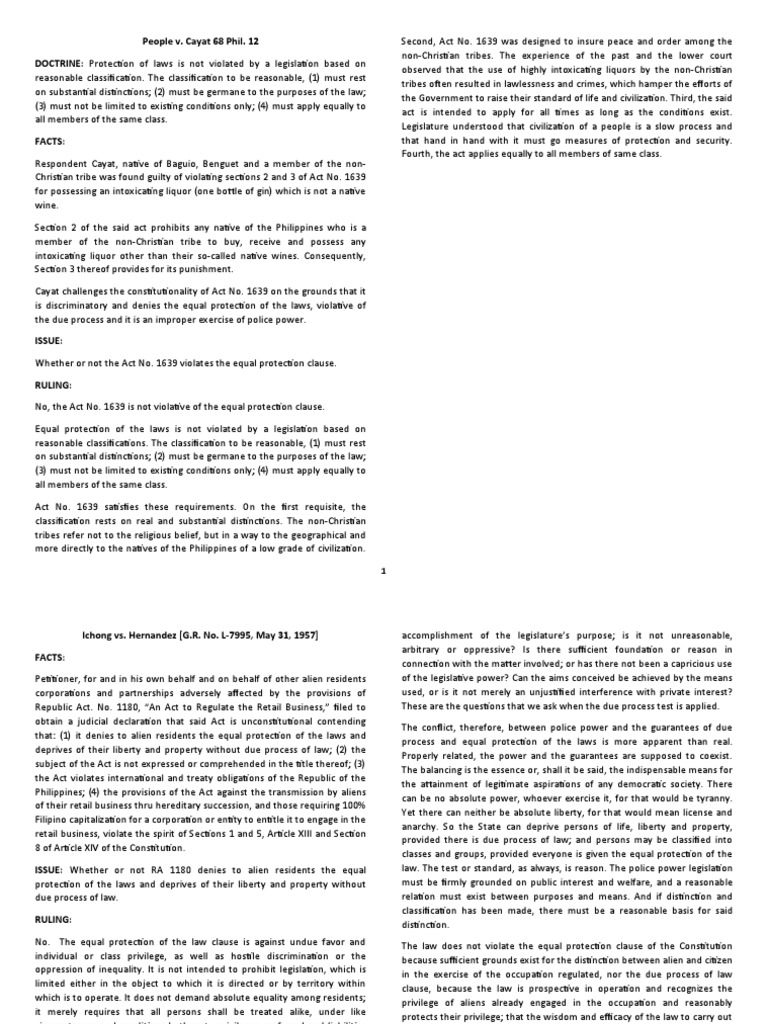 Consti 2 4th Set | PDF | Equal Protection Clause | Due Process Clause