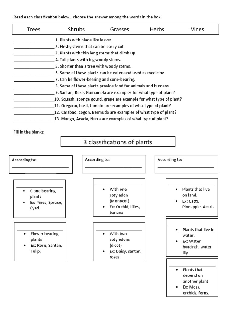 Trees Shrubs Grasses Herbs Vines: 3 Classifications of Plants | PDF ...