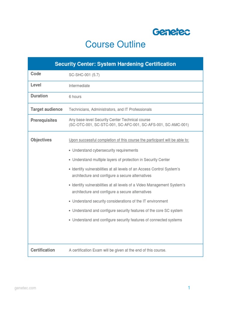 Course Outline: Security Center: System Hardening Certification | PDF ...