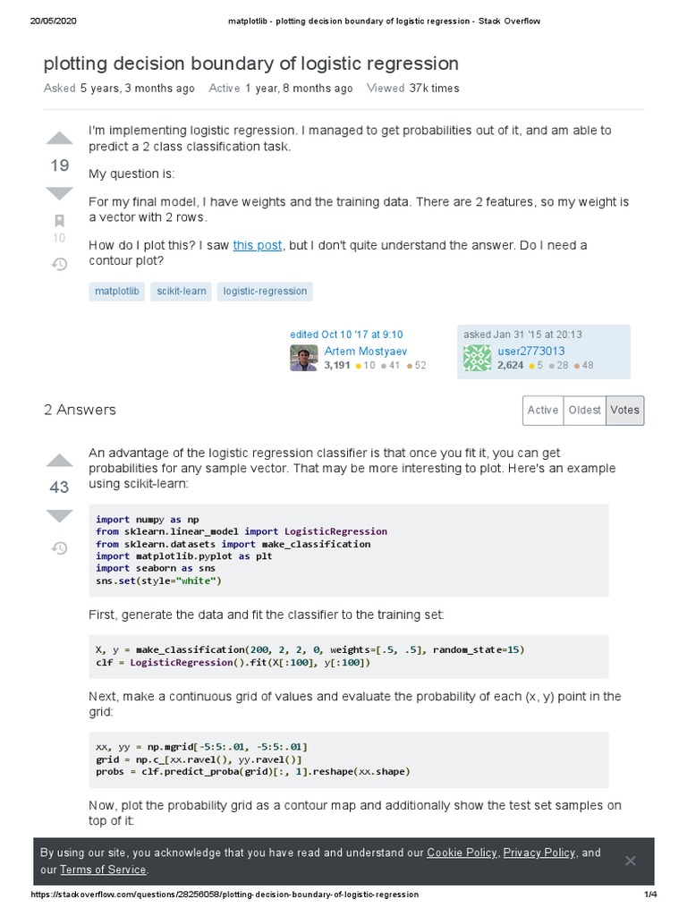 Matplotlib - Plotting Decision Boundary of Logistic Regression - Stack ...