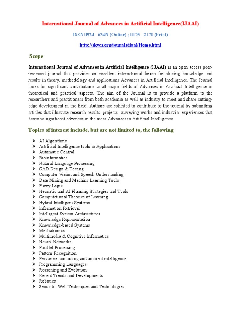 International Journal of Advances in Artificial Intelligence (IJAAI ...