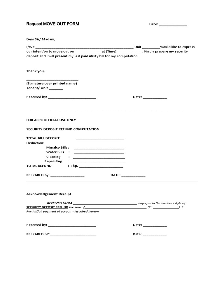 Request MOVE OUT FORM Date | PDF | Finance & Money Management