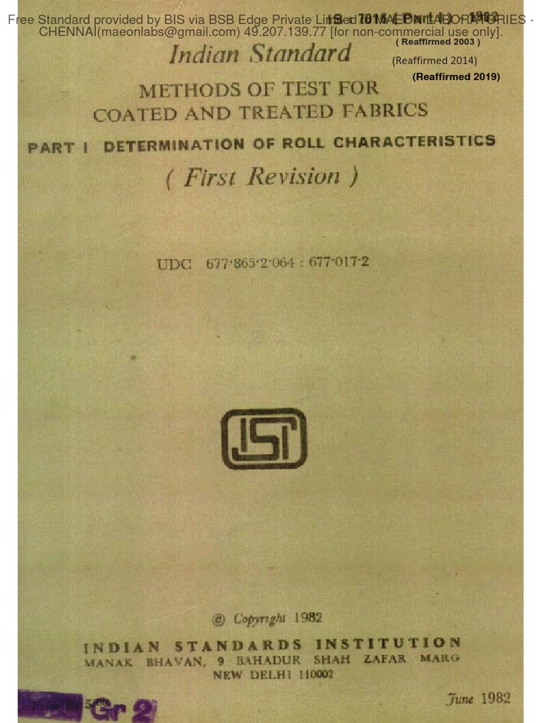 Reaffirmed 2019 | PDF | Calibration | Textiles