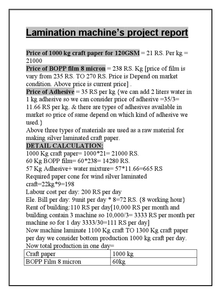 Roll To Roll Lamination Project Report | PDF | Lamination | Profit ...