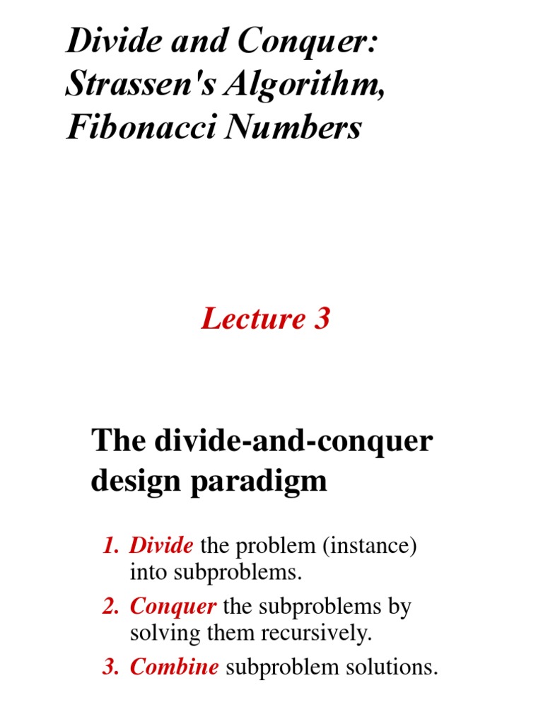 Divide and Conquer: Strassen's Algorithm, Fibonacci Numbers | PDF | Theory Of Computation ...