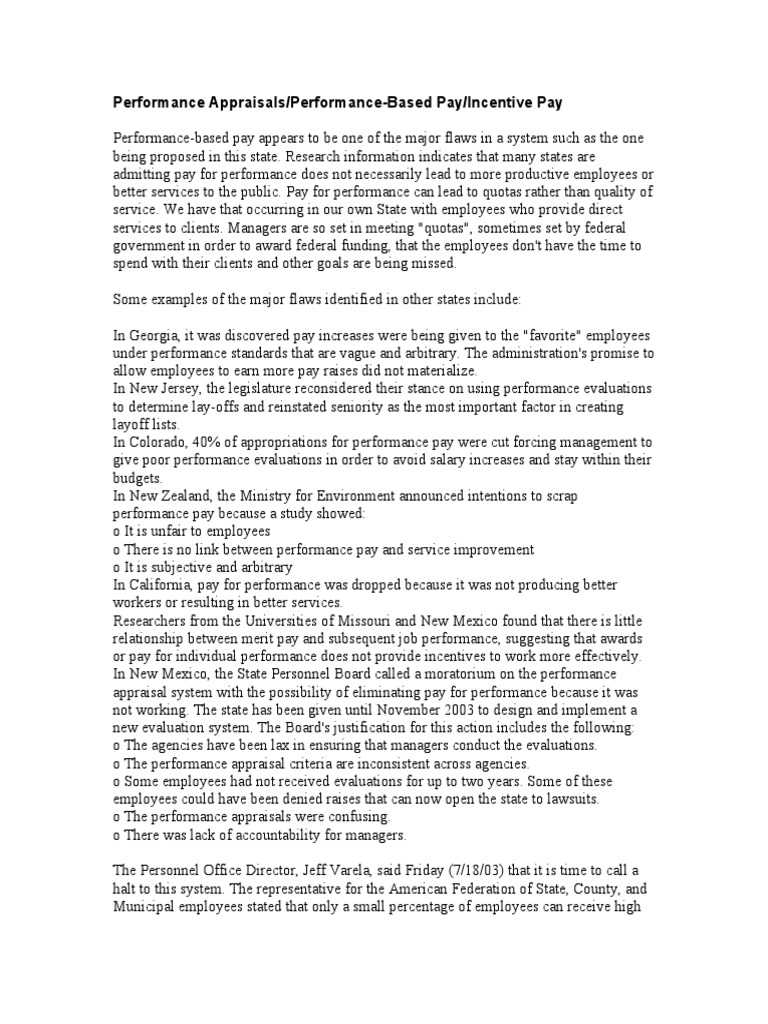 Performance Appraisals/Performance-Based Pay/Incentive Pay | PDF | Performance Appraisal ...