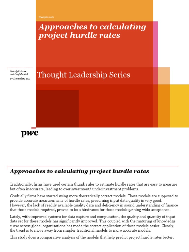 Approaches To Calculating Project Hurdle Rates: Thought Leadership ...