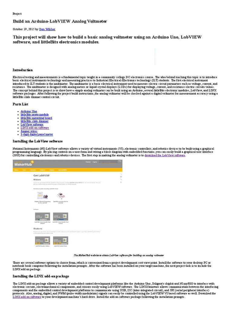 Build An Arduino-LabVIEW Analog Voltmeter - Projects PDF | PDF | Electronic Circuits | Arduino