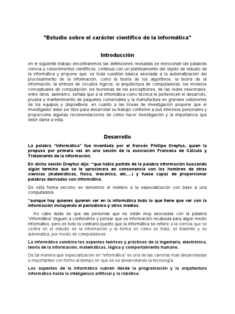 Estudio Sobre El Carácter Científico de La Informática | PDF | Ciencias ...