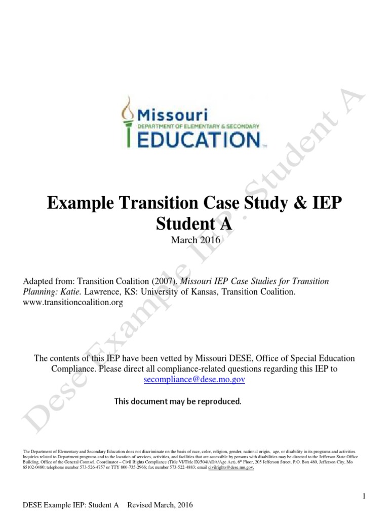 Example Transition Case Study & IEP Student A: March 2016 | PDF ...