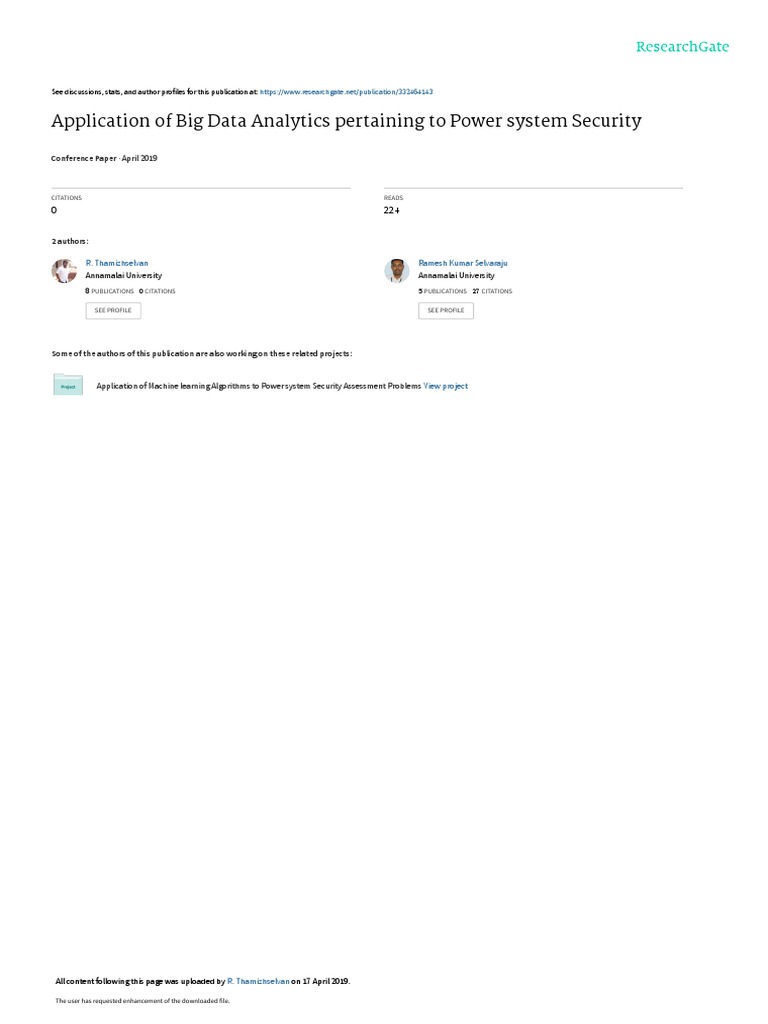 Application of Big Data Analytics Pertaining To Power System Security | PDF | Apache Spark | Big ...