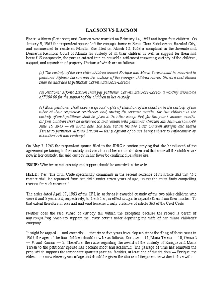 58 Lacson VS Lacson | PDF | Child Custody | Social Institutions