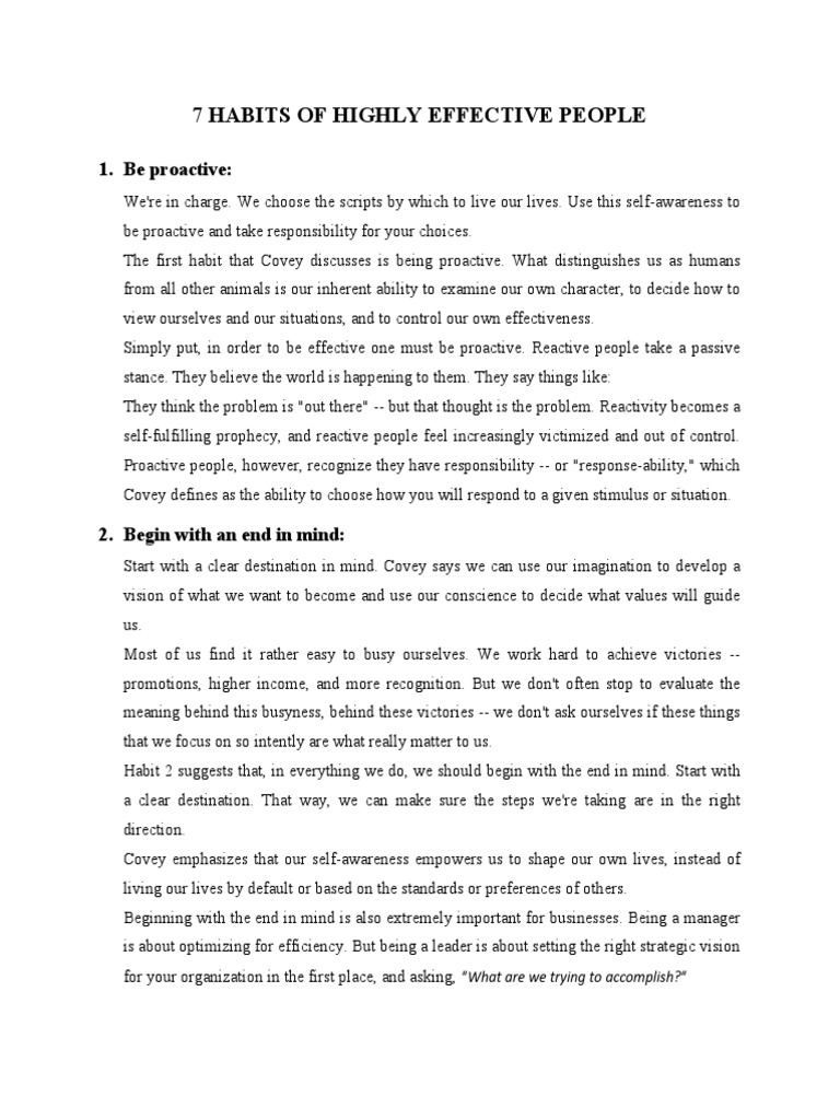 7 Habits of Effective People | PDF | Mind | Goal