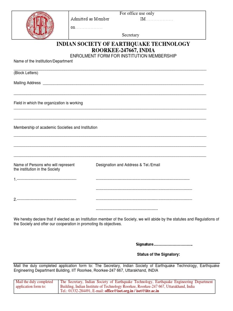 ISET Institution Membership Enrollment Form | PDF | Payments | Banks