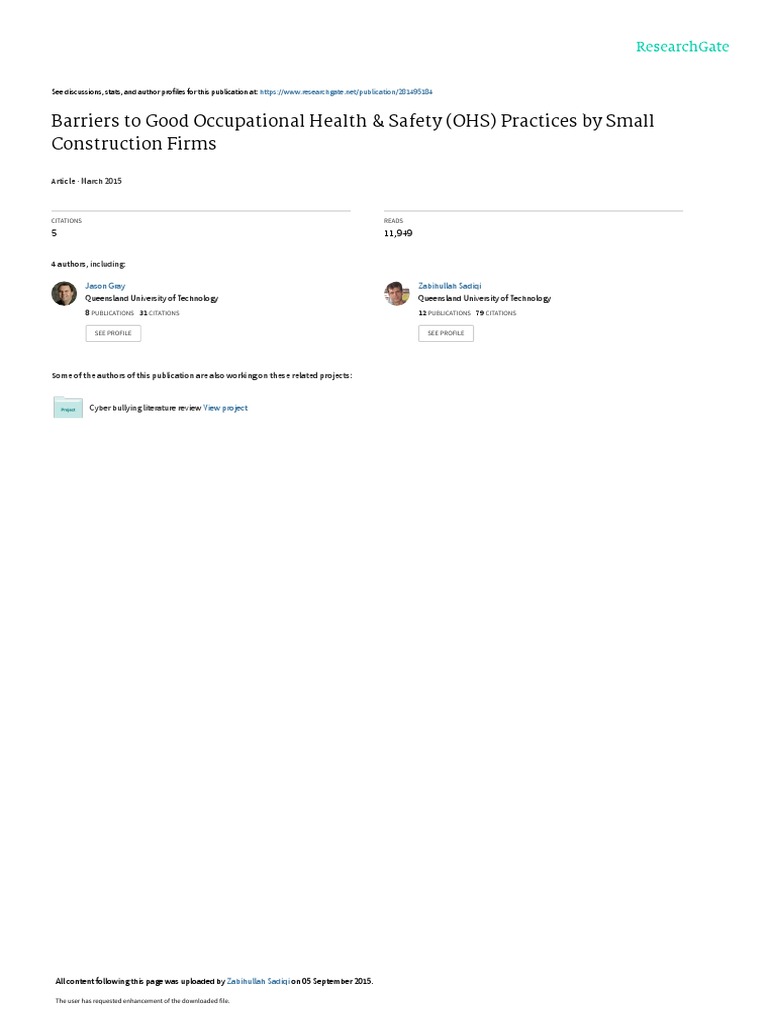 Barriers To Good Occupational Health & Safety (OHS) Practices by Small ...