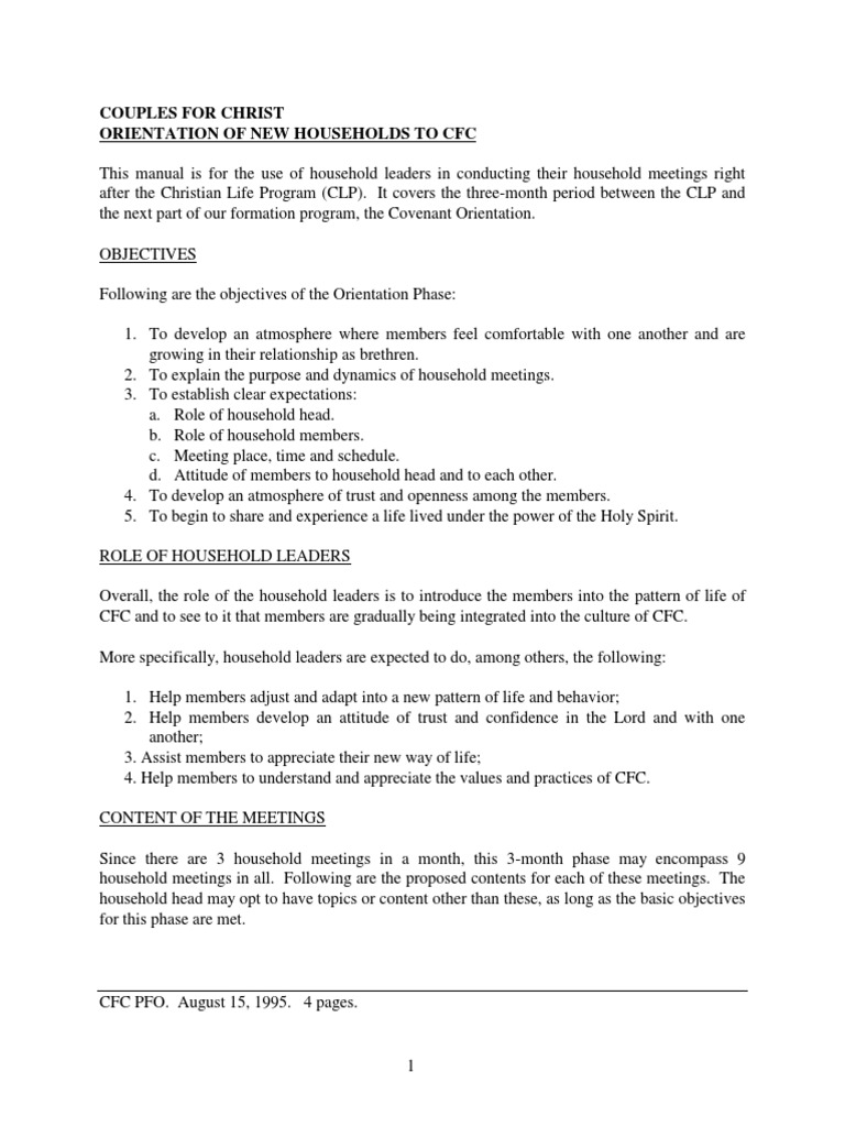 CFC Orientation of New Households To CFC | PDF | Religious Faiths ...