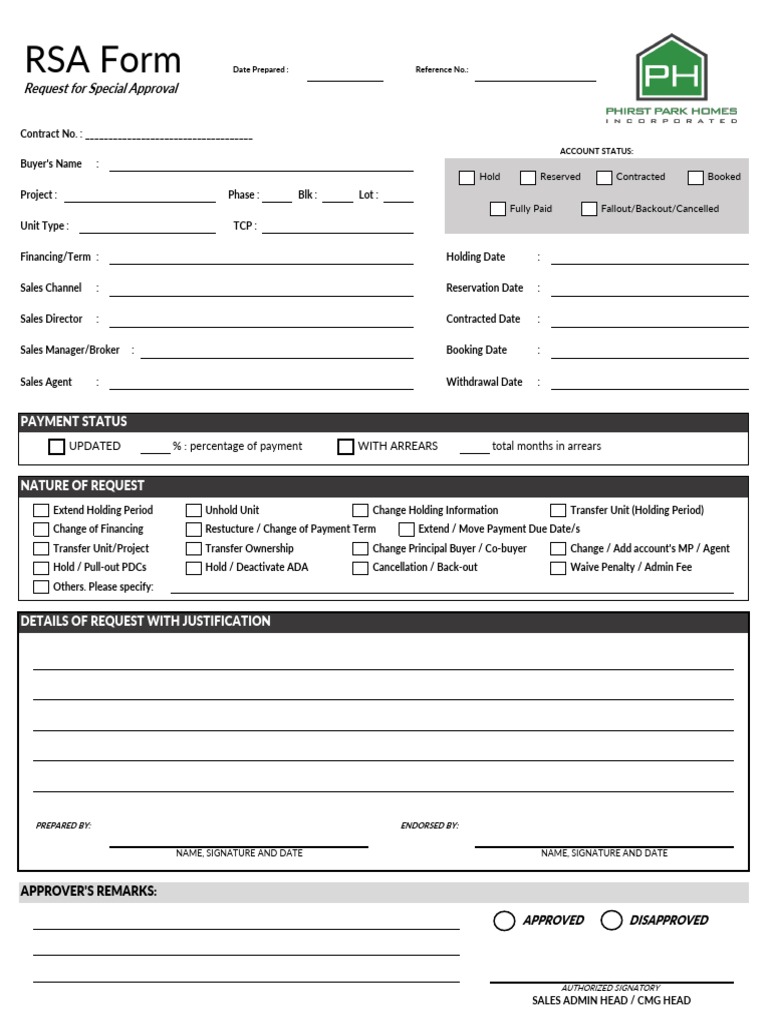 RSA Form: Request For Special Approval | PDF | Private Law | Business Law