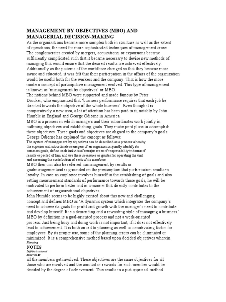 Management by Objectives | PDF | Goal | Applied Psychology