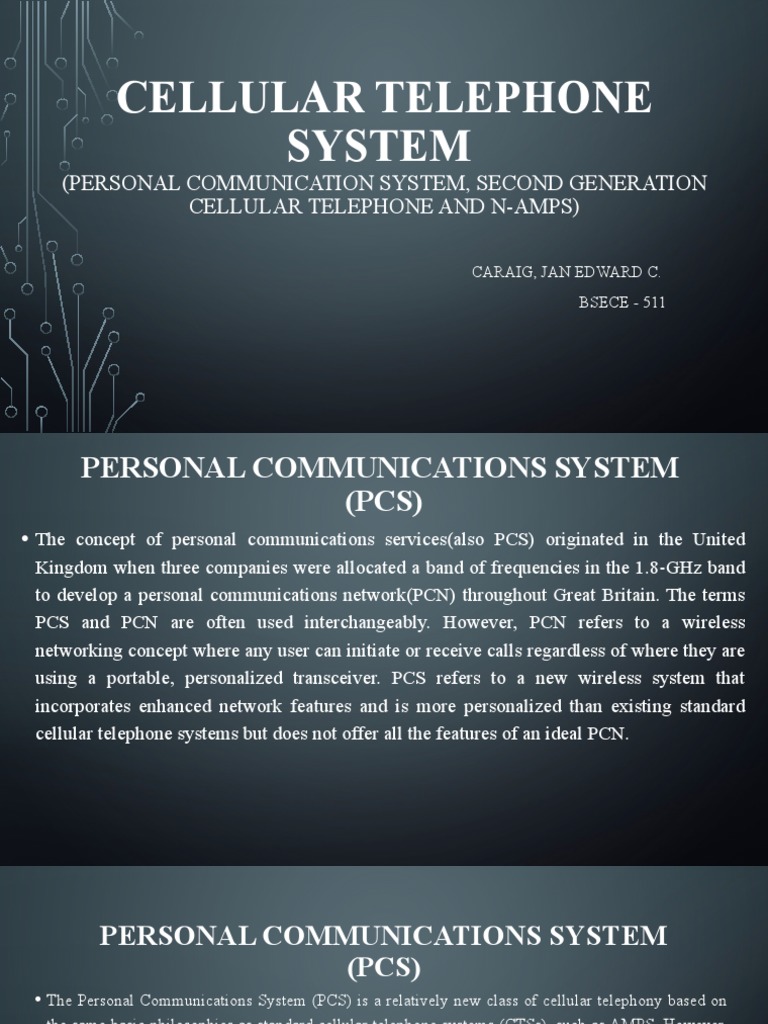 Personal Communication System, Second Generation Cellular Telephone and ...