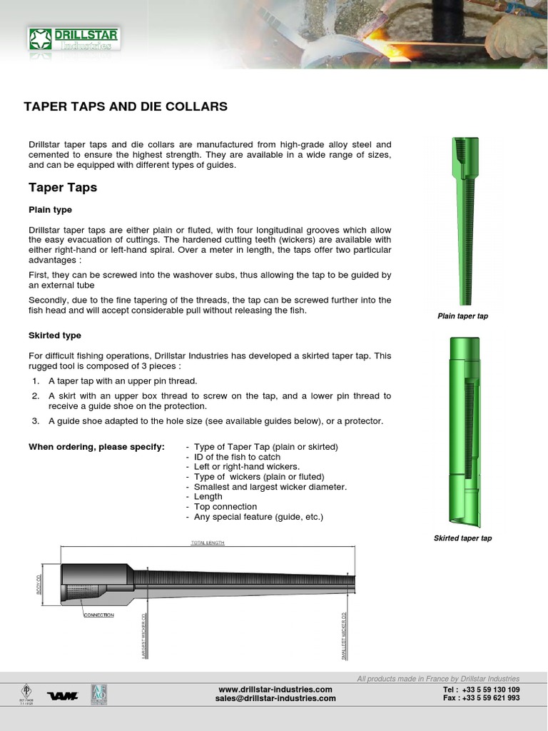 Taper Taps and Die Collars: Plain Type | PDF | Screw | Pipe (Fluid ...