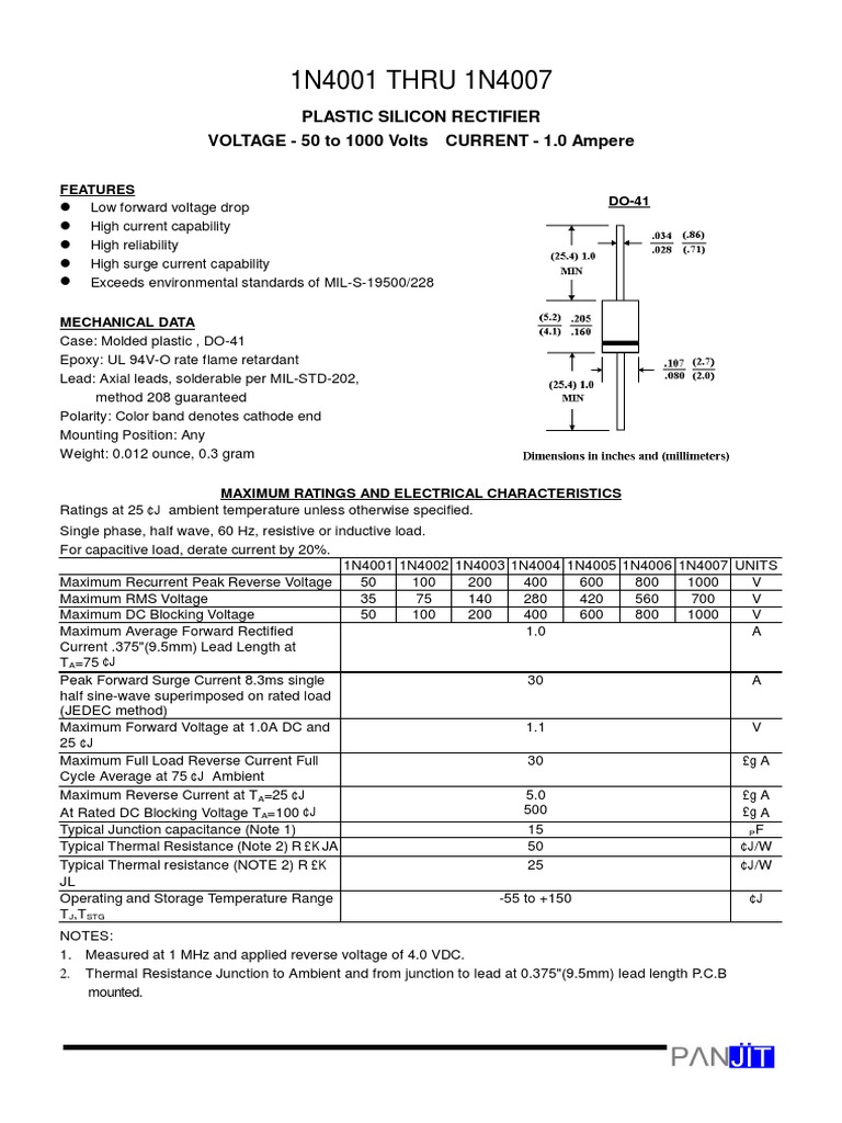 1 N4001 Datasheet | PDF | Rectifier | Capacitor
