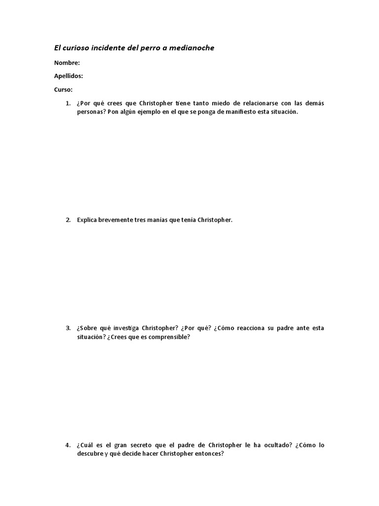 Examen El Curioso Incidente Del Perro A Medianoche | PDF