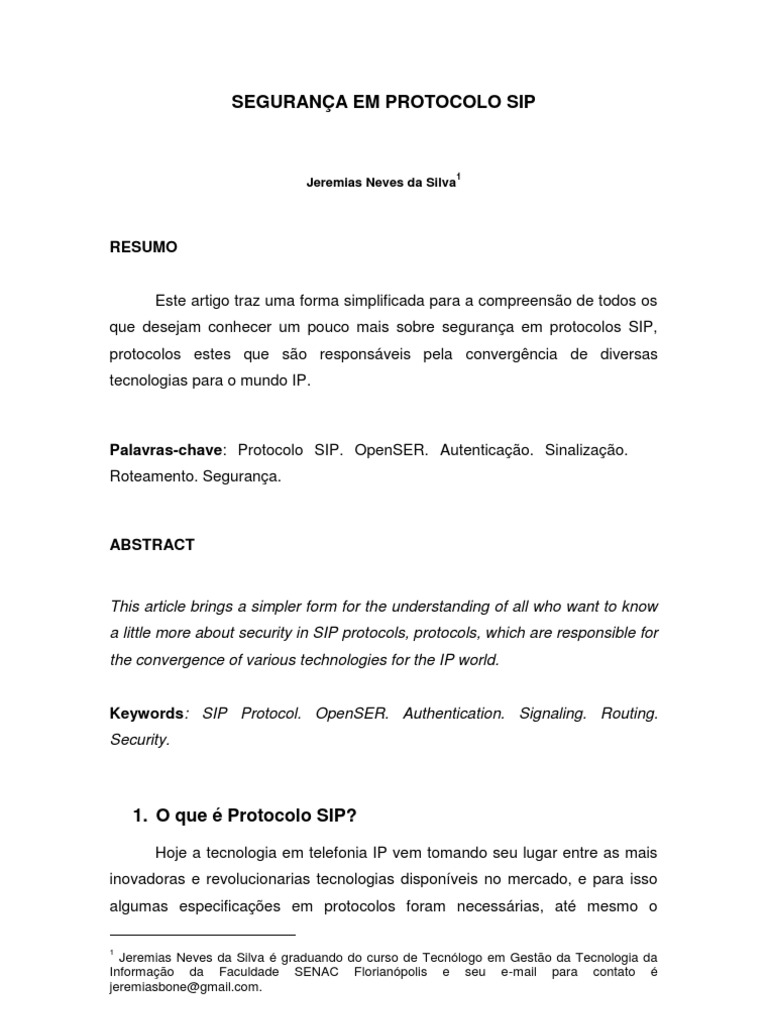 Segurança em Protocolo SIP | PDF | Protocolo de início de sessão (SIP ...