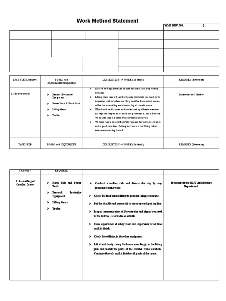 Work Method Statement: Wms Rev. No | PDF | Crane (Machine ...