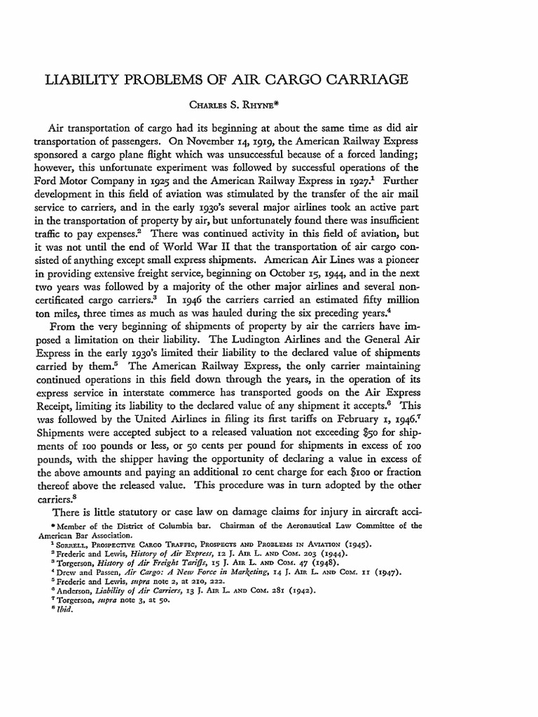 Liability Problems of Air Cargo Carriage | PDF | Common Carrier | Insurance