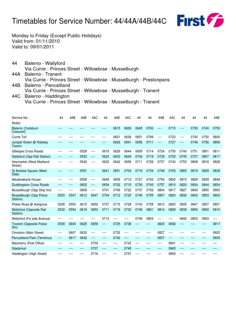 Timetables for Service Number: 44/44A/44B/44C | Transport