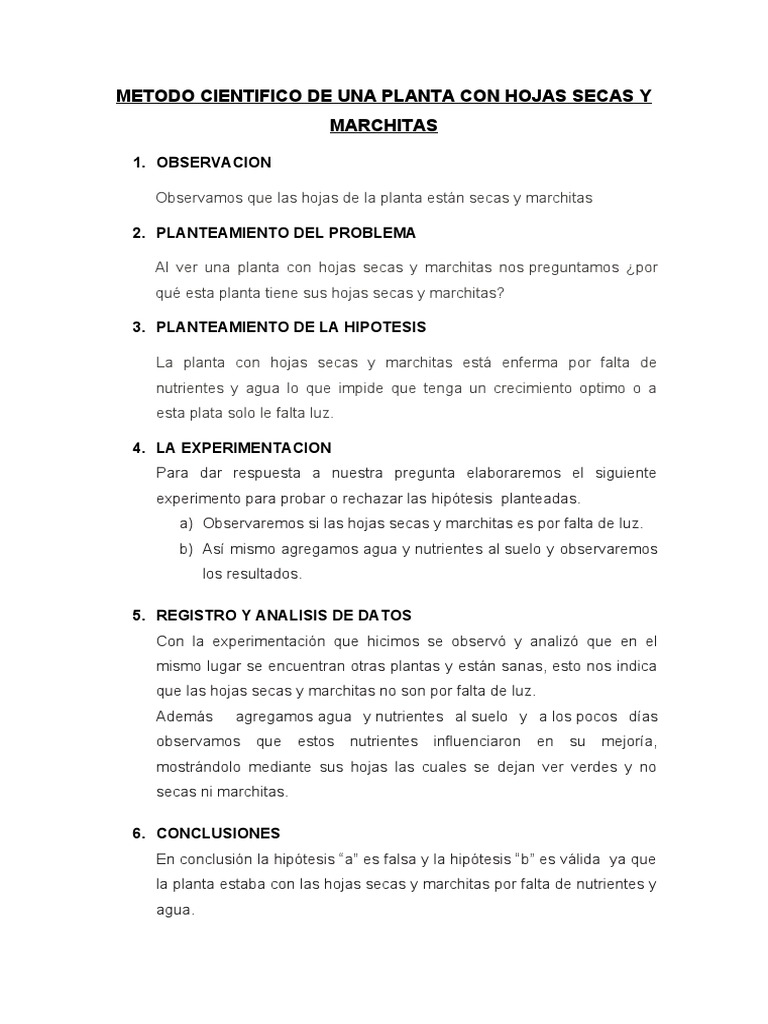 Metodo Cientifico de Una Planta Con Hojas Secas y Marchitas | PDF