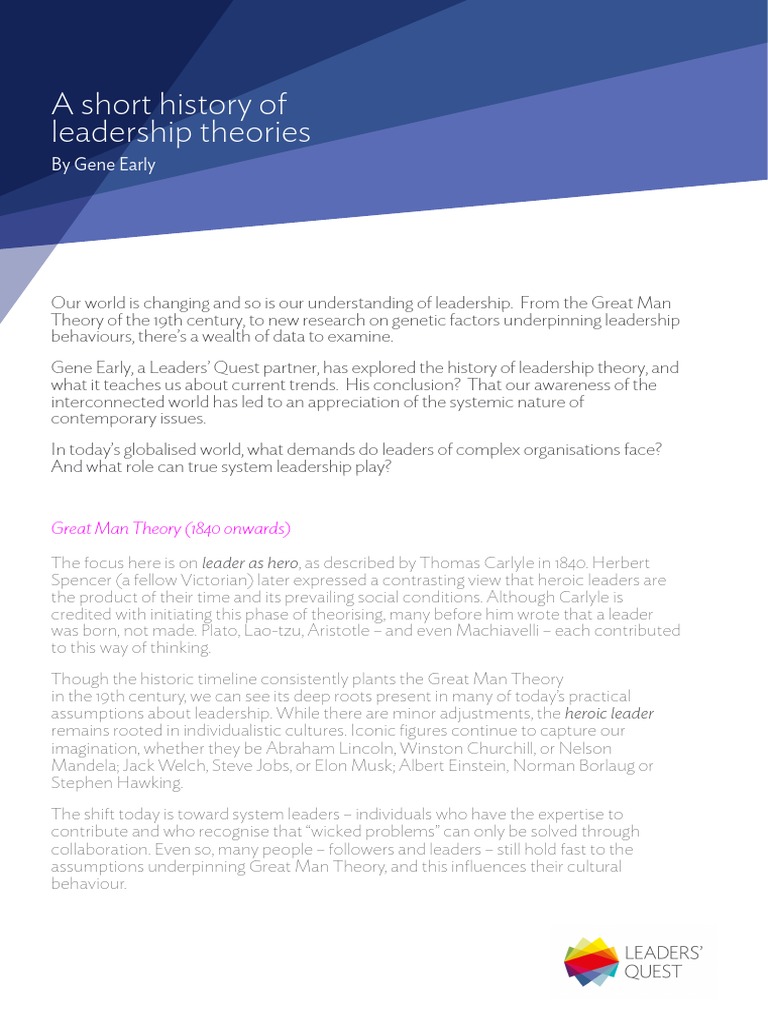A Short History of Leadership Theories PDF | PDF | Transformational ...