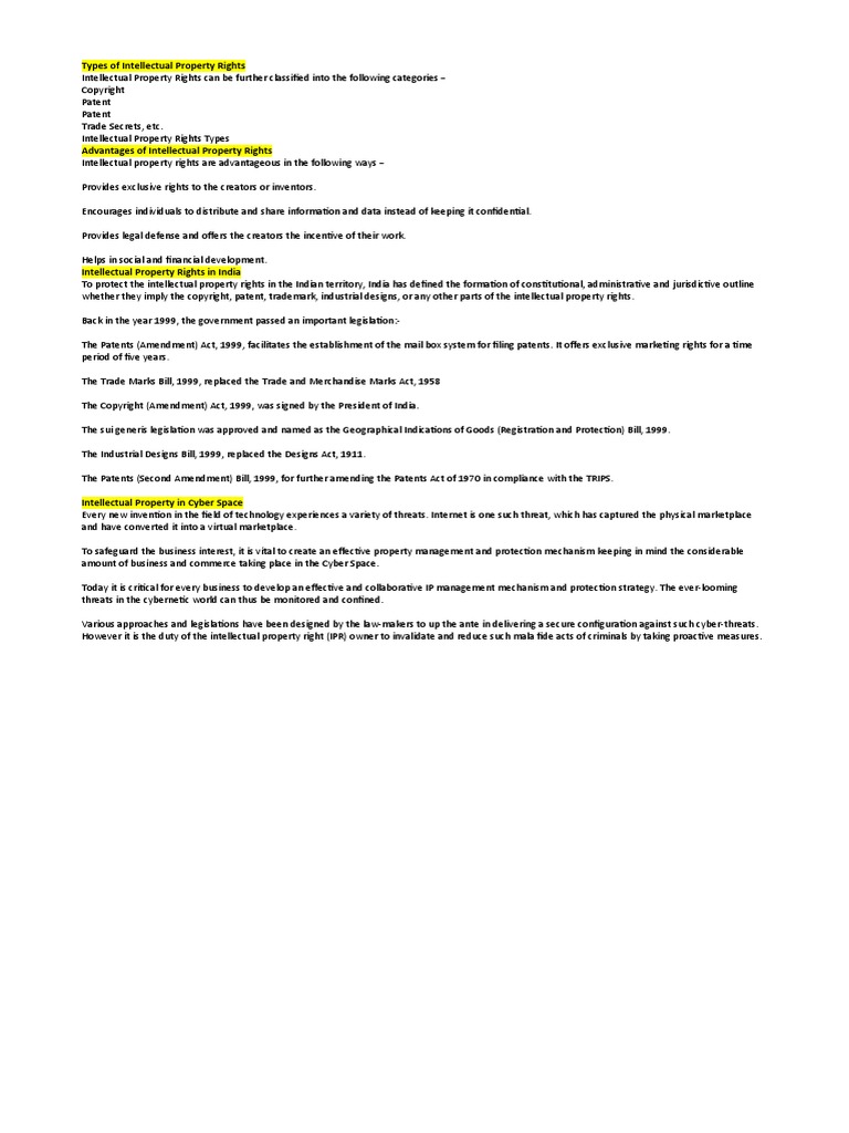 Types of Intellectual Property Rights | PDF | Intellectual Property ...