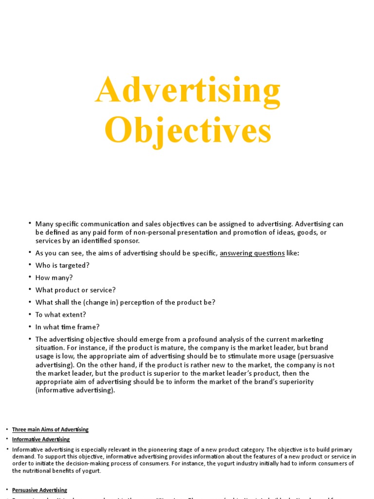 Advertising Objectives Explained | PDF | Advertising | Brand