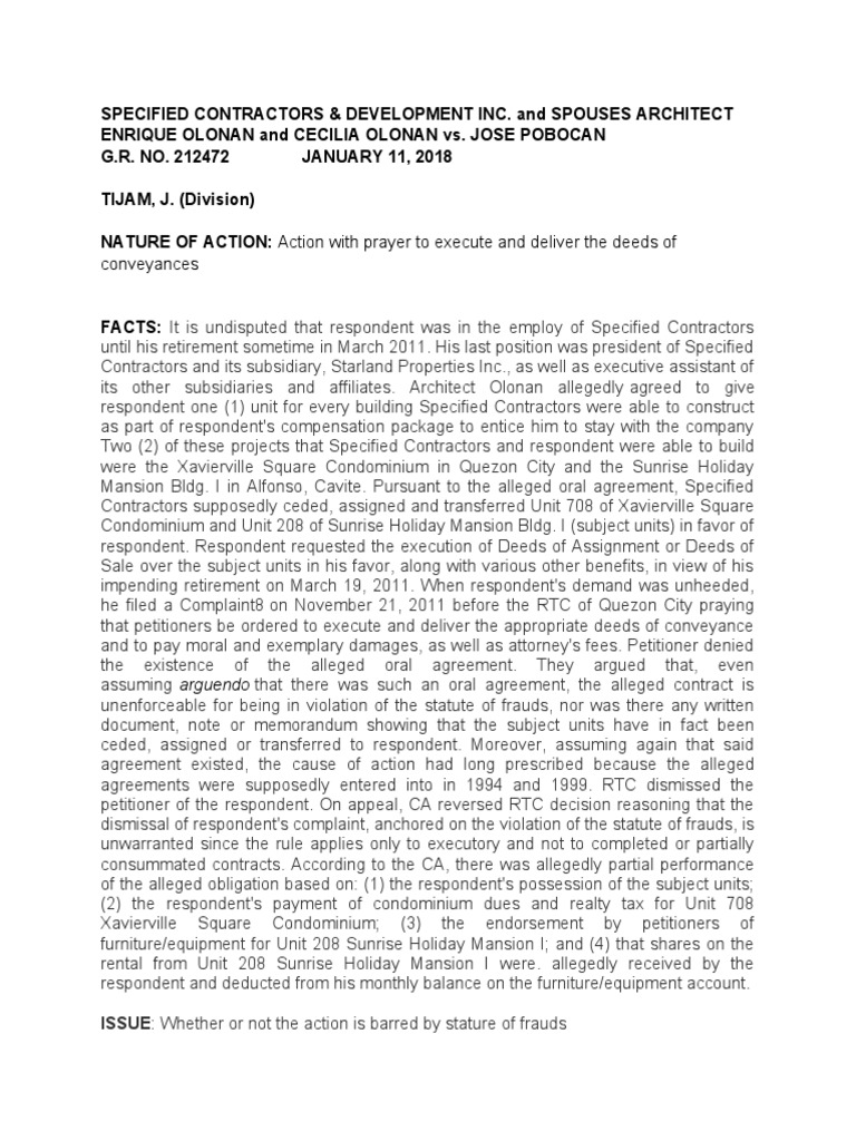 Spec Contractor Vs Pobocan | PDF | Complaint | Damages