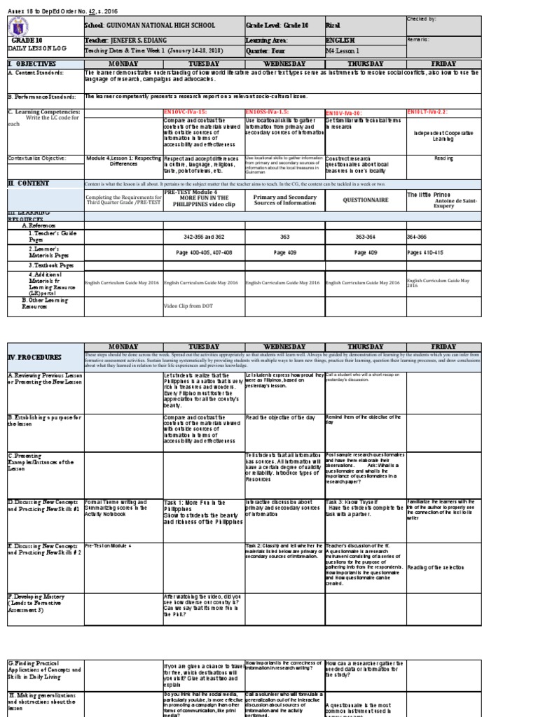Grade 10 Dll 4th Quarter Pdf Survey Methodology Curriculum