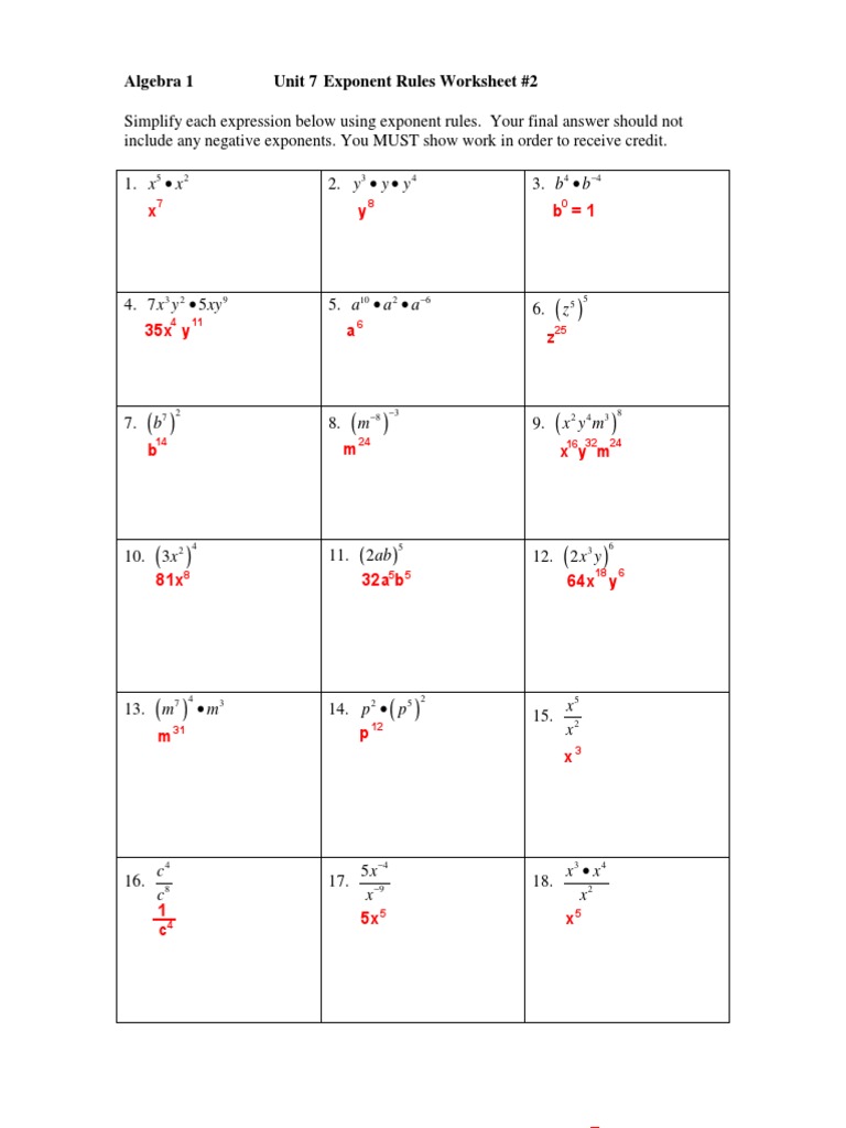 Exponent Rules Practice Worksheet | PDF | Numbers | Teaching Mathematics