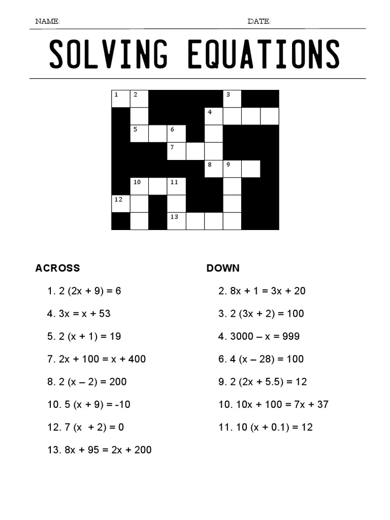 6.1G Solving Equations Crossword | PDF