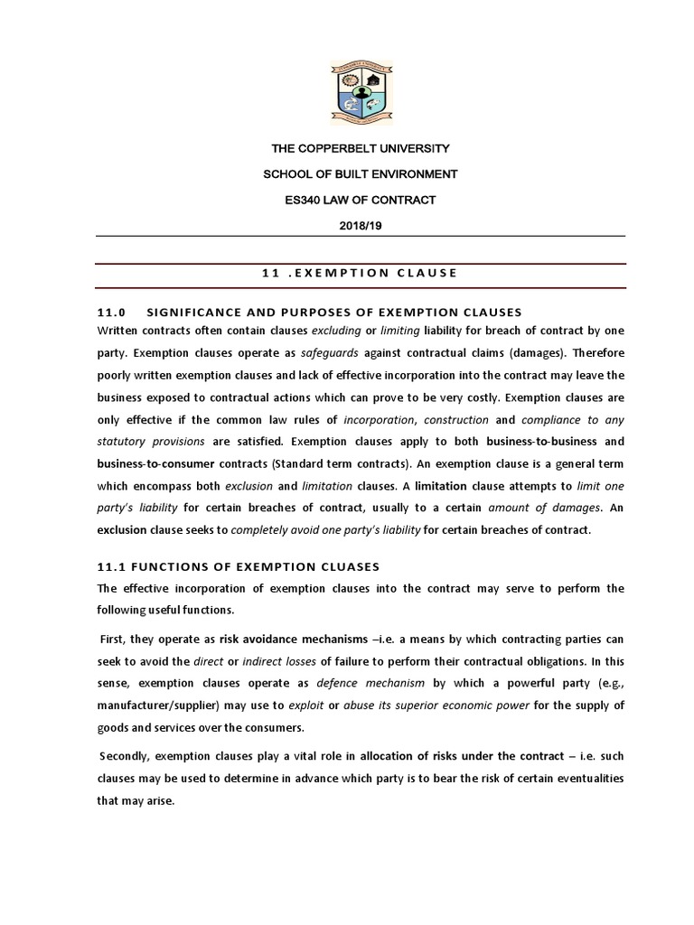 Lecture 11 - Exemption Clauses - 2018-2019 PDF | PDF | Government ...