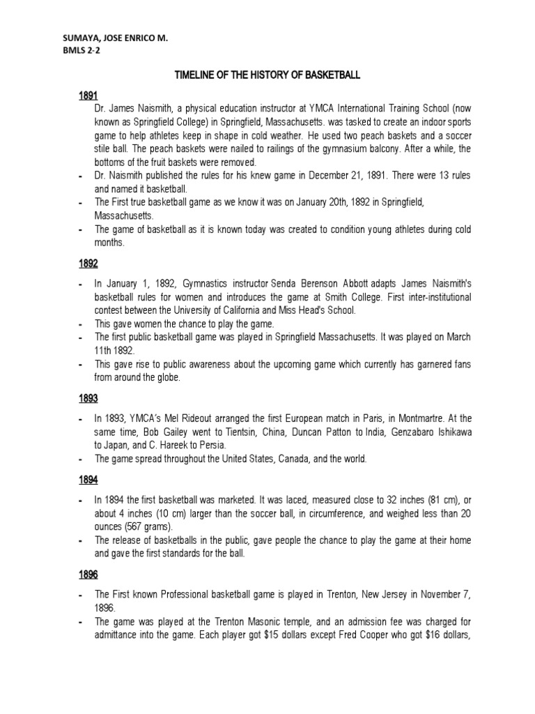 Timeline of The History of Basketball | PDF | National Basketball ...
