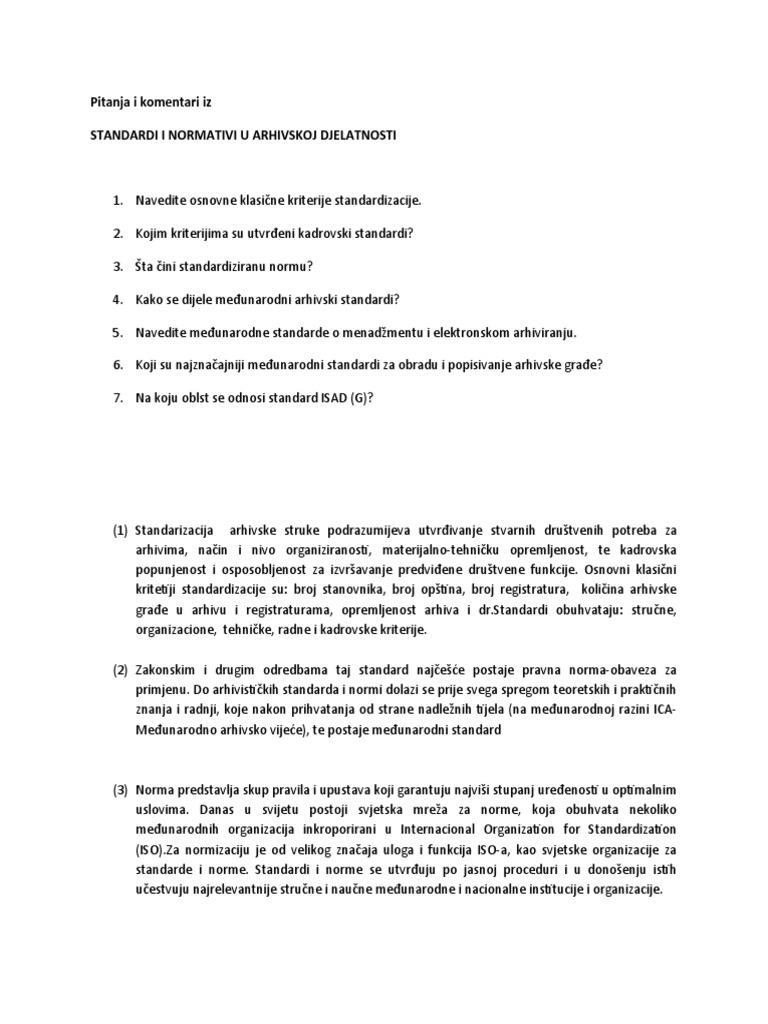 Standardi I Normativi U Arhivskoj Djelatnosti | PDF