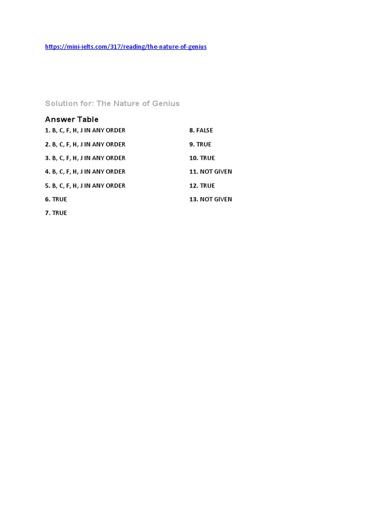 IELTS Reading: Genius Answers | PDF